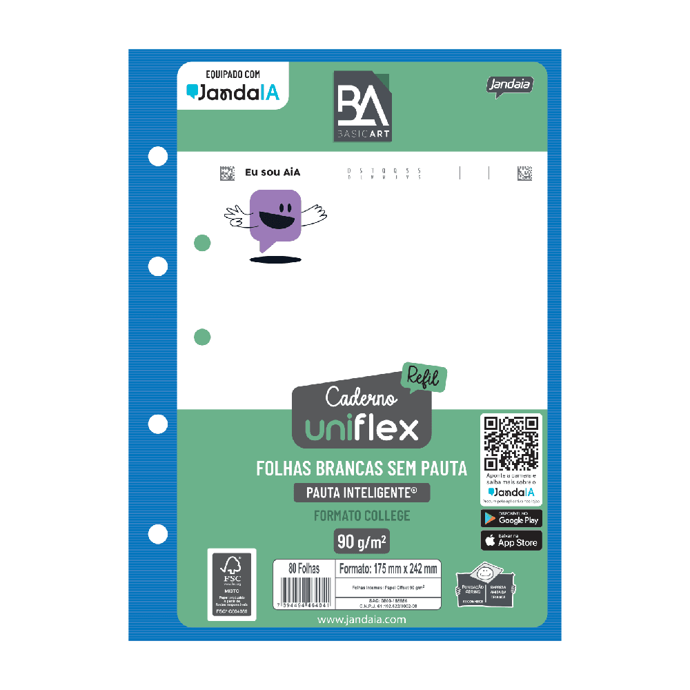 REFIL UNIFLEX INTELIGENTE COLLEGE – BASIC ART – Cadernos Jandaia